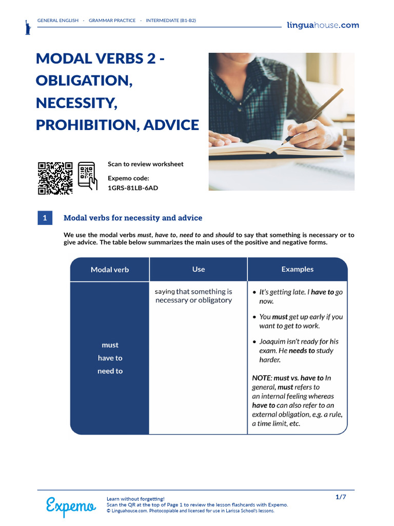 Modal Verbs 2 Obligation Necessity Prohibition Advice American English ...
