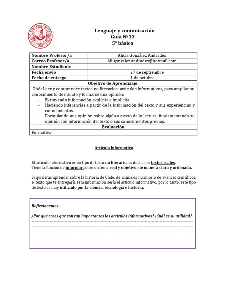 Guía N° 15 Quinto - Artículo Informativo | PDF | Cognición | Ciencia ...