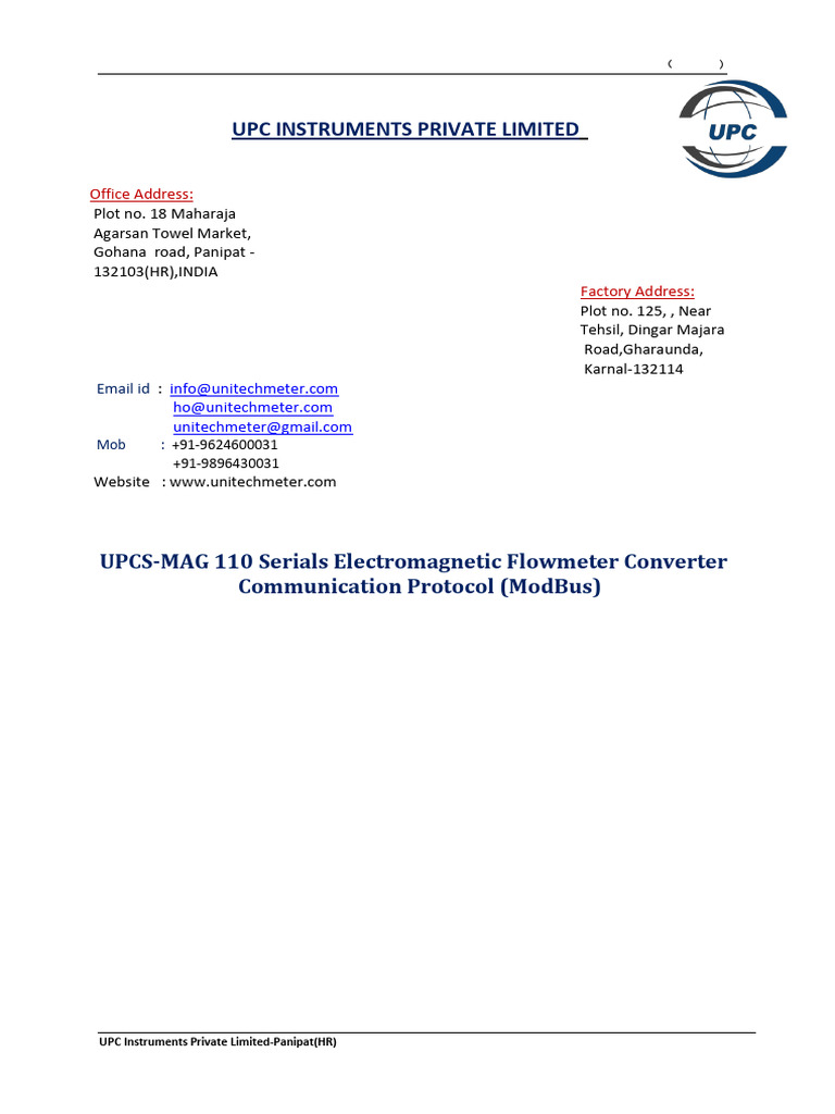 UPCS-MAG110 ModBus Protocol Guide | PDF | Integer (Computer Science ...
