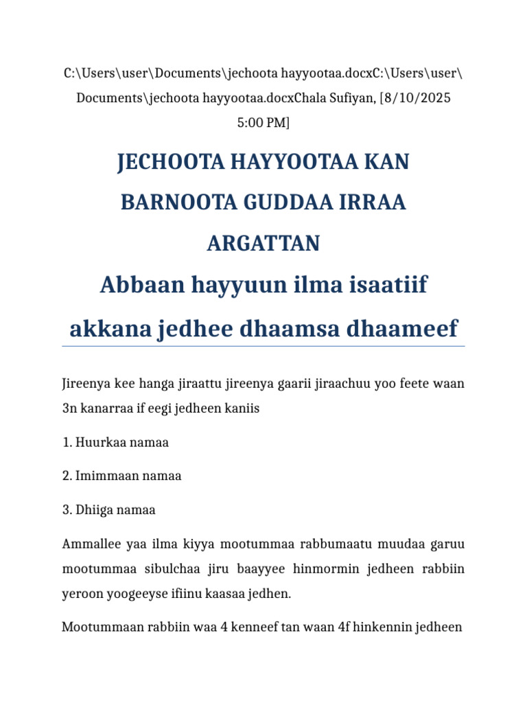 Jechoota Hayyootaa | PDF