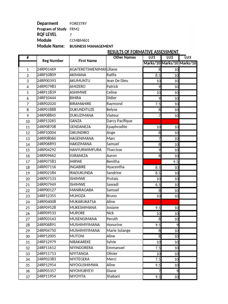 BM Marks Sheets FRM2 2025 - 2026-1 | PDF