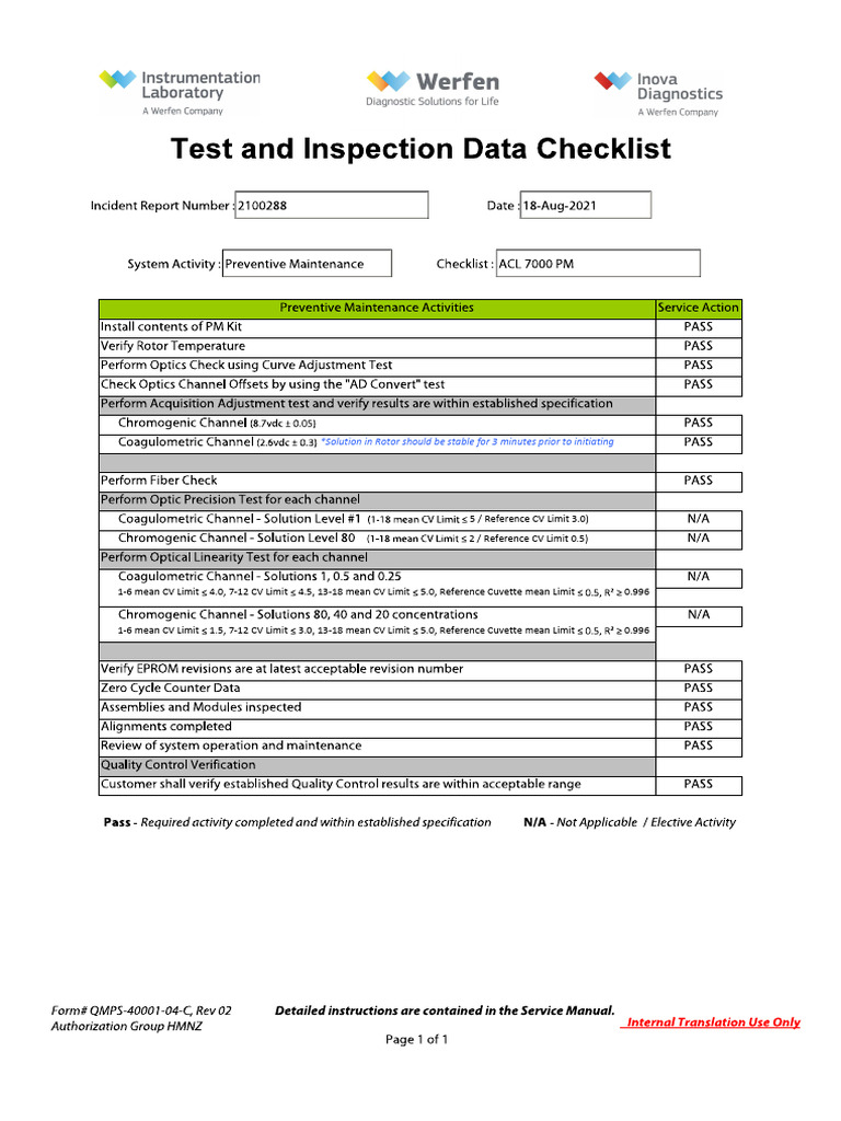 Checklist ACL 7000 Os 2100288 | PDF