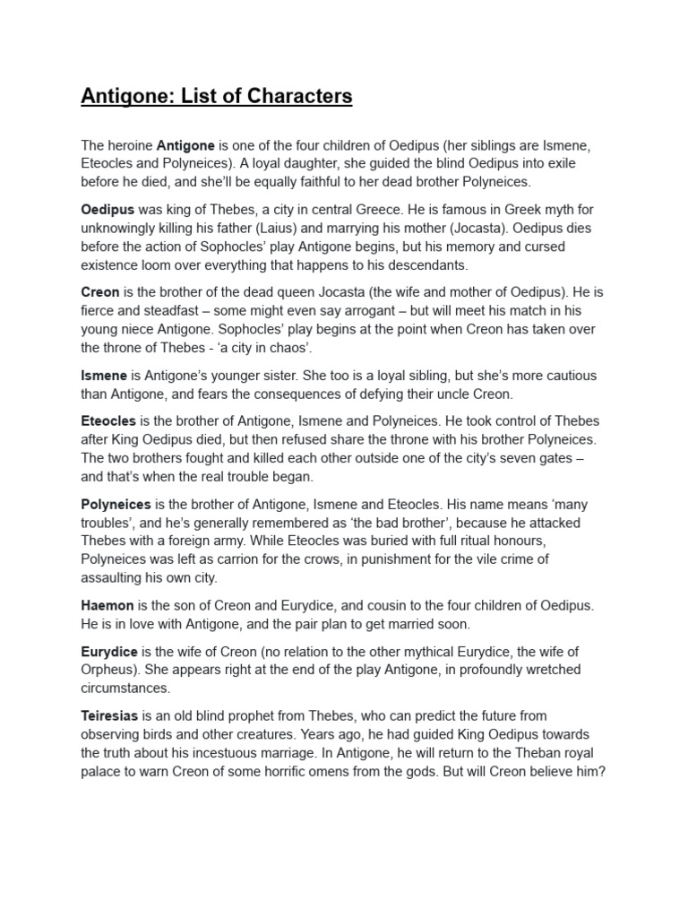 Antigone - List of Characters | PDF