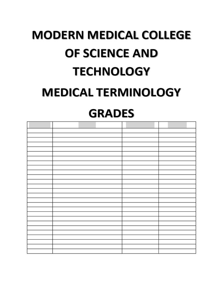 Medical Terminology Grades | PDF