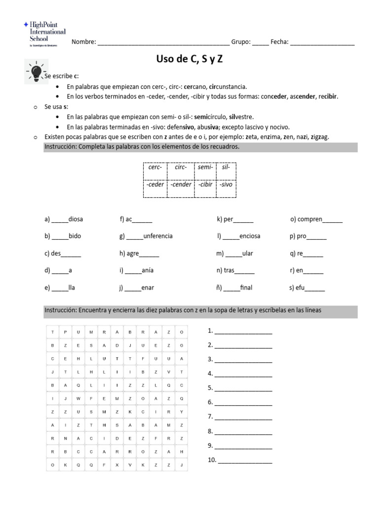 Uso correcto de C, S y Z en español | PDF