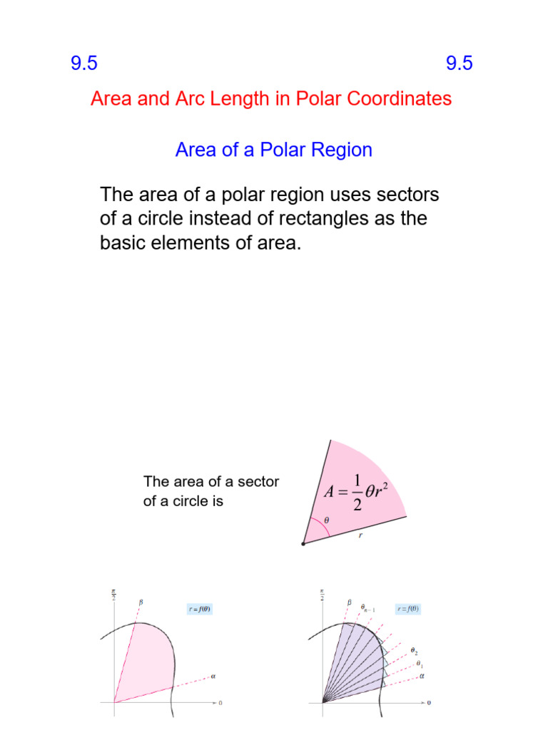 9.5 Area and Arc Length in Polar Coordinates | PDF