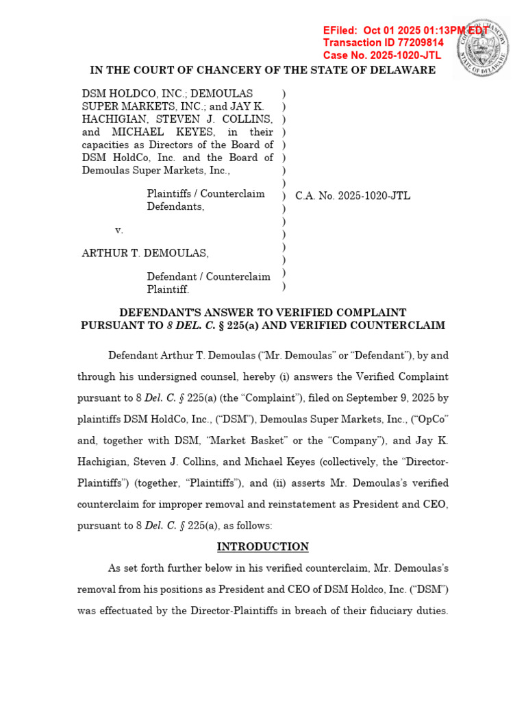 Demoulas vs. DSM HoldCo: Board Dispute | PDF | Business | Corporations