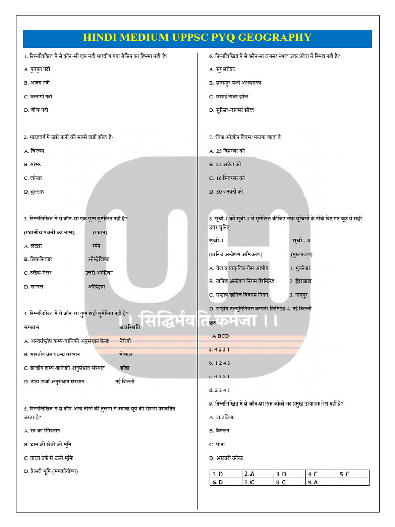 Uppsc Geography Pre Pyq | PDF