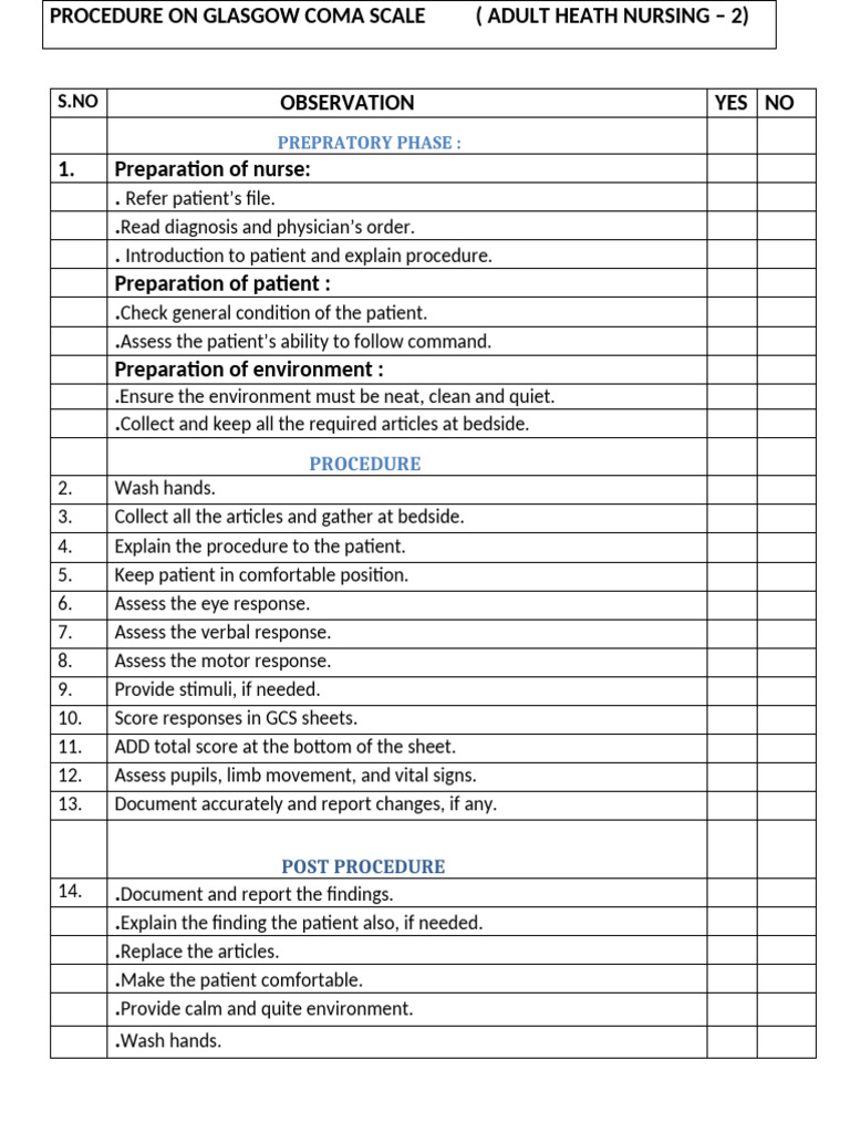 Glasgow Coma Scale Procedure Guide | PDF
