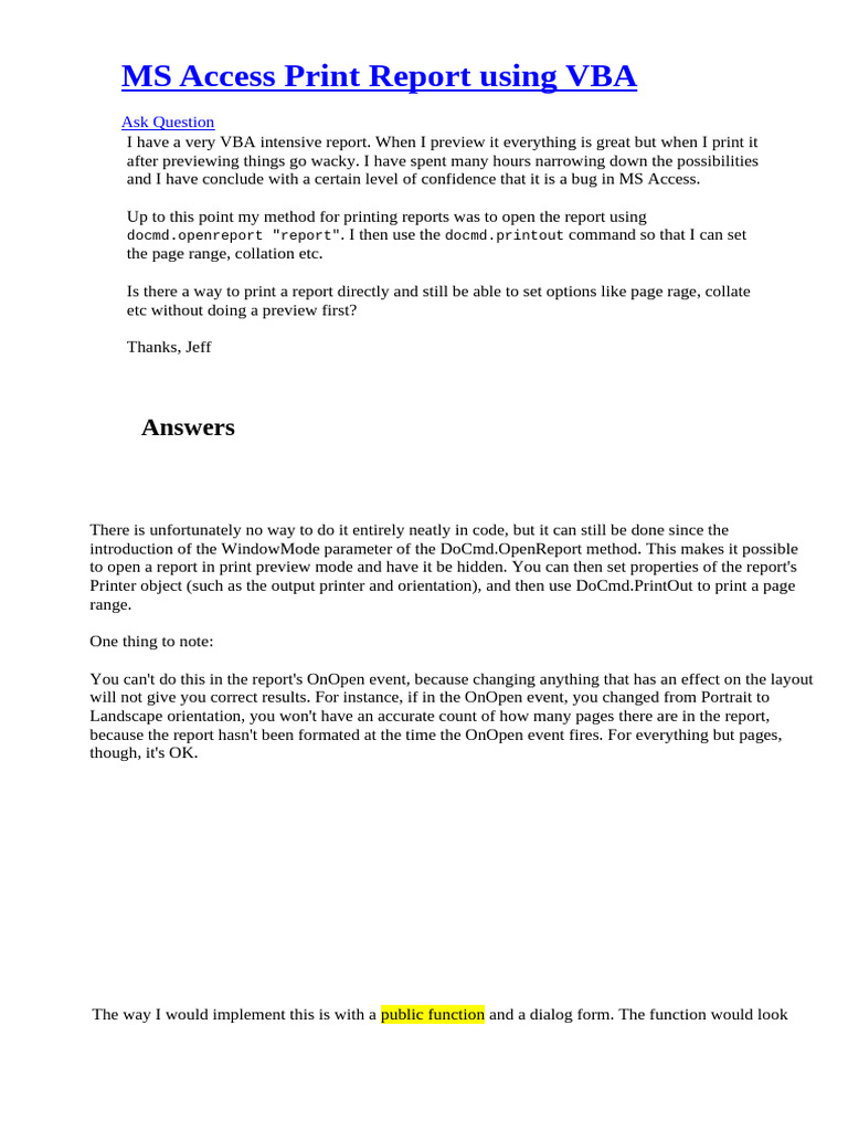 MS Access Print Report Using VBA | PDF | Microsoft Access | Page Layout