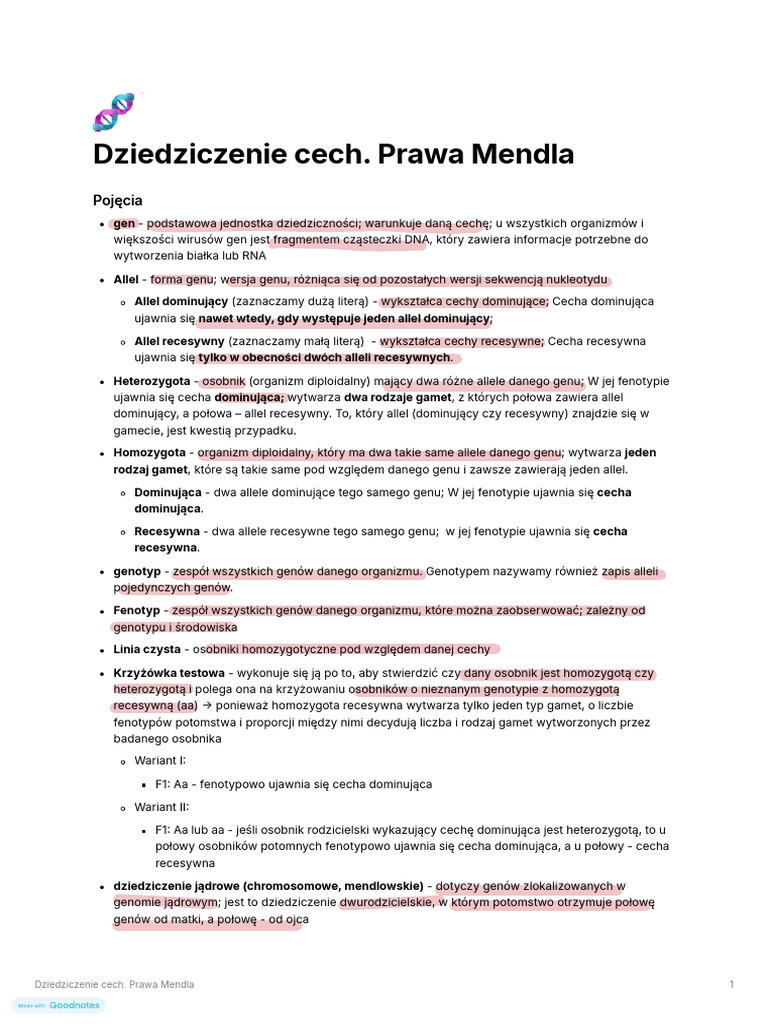FDziedziczenie Cech. Prawa Mendla | PDF