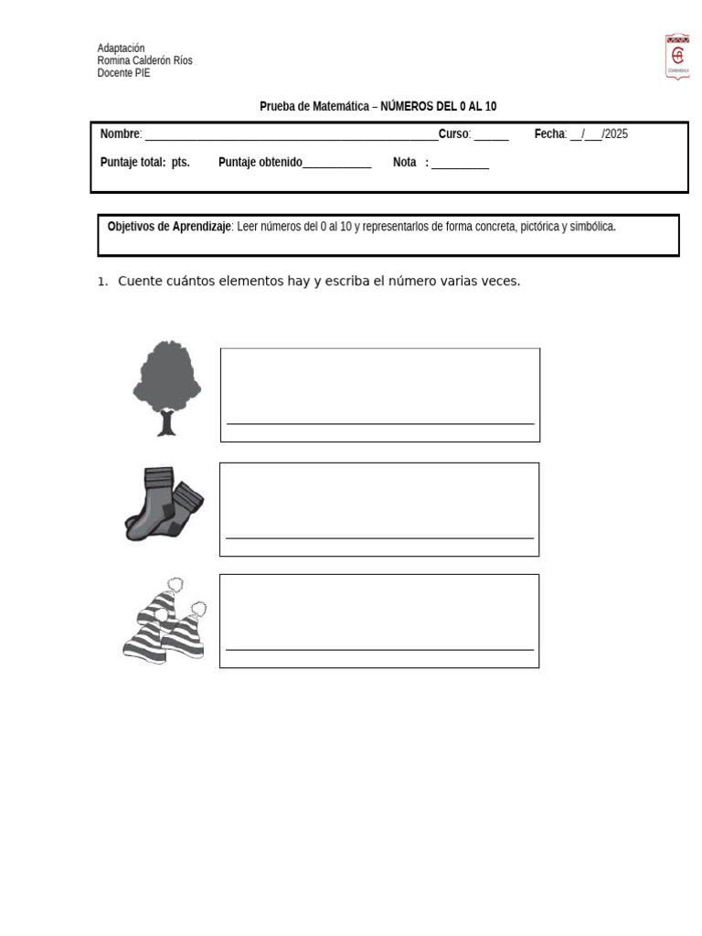 Prueba Numeros Hasta El 10 | PDF