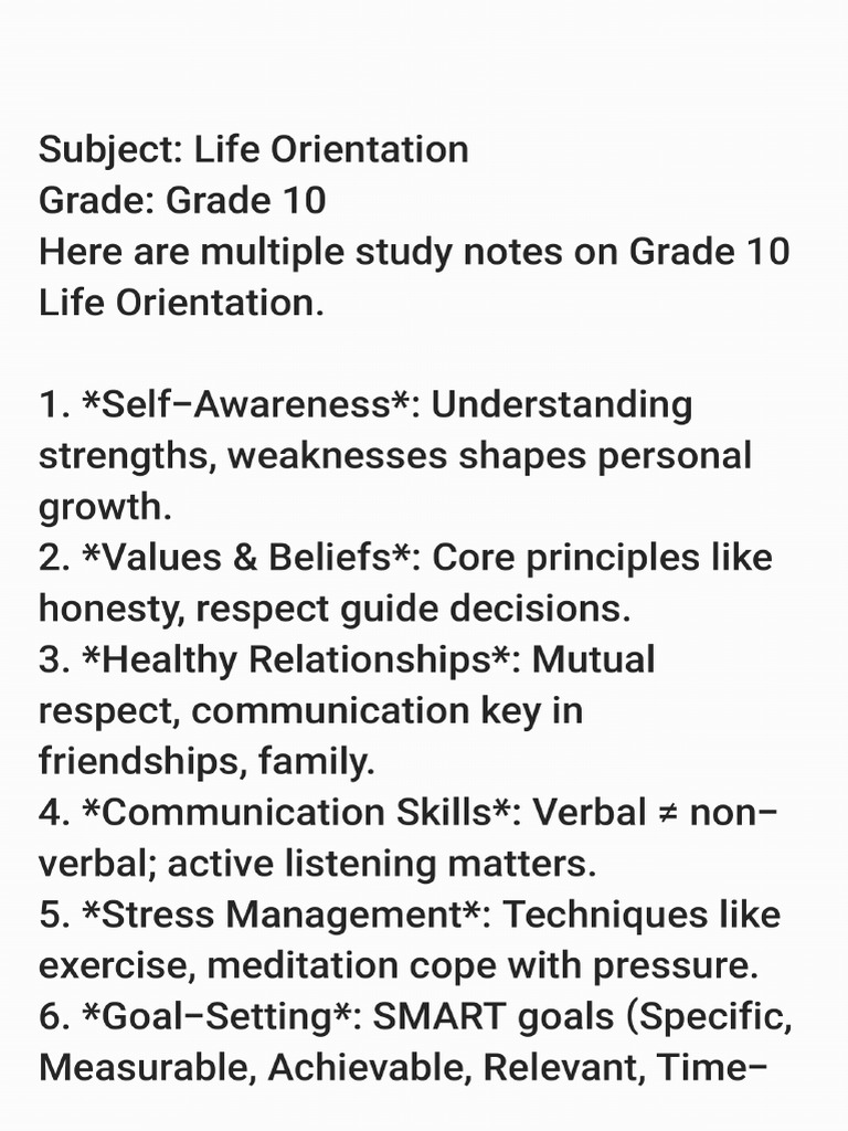 Lo Grade 10 Study Notes - 251001 - 221050 | PDF