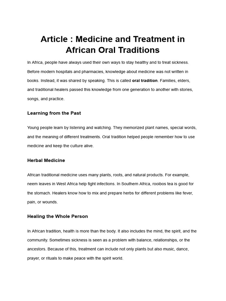 African Oral Traditions in Medicine | PDF | Medicine