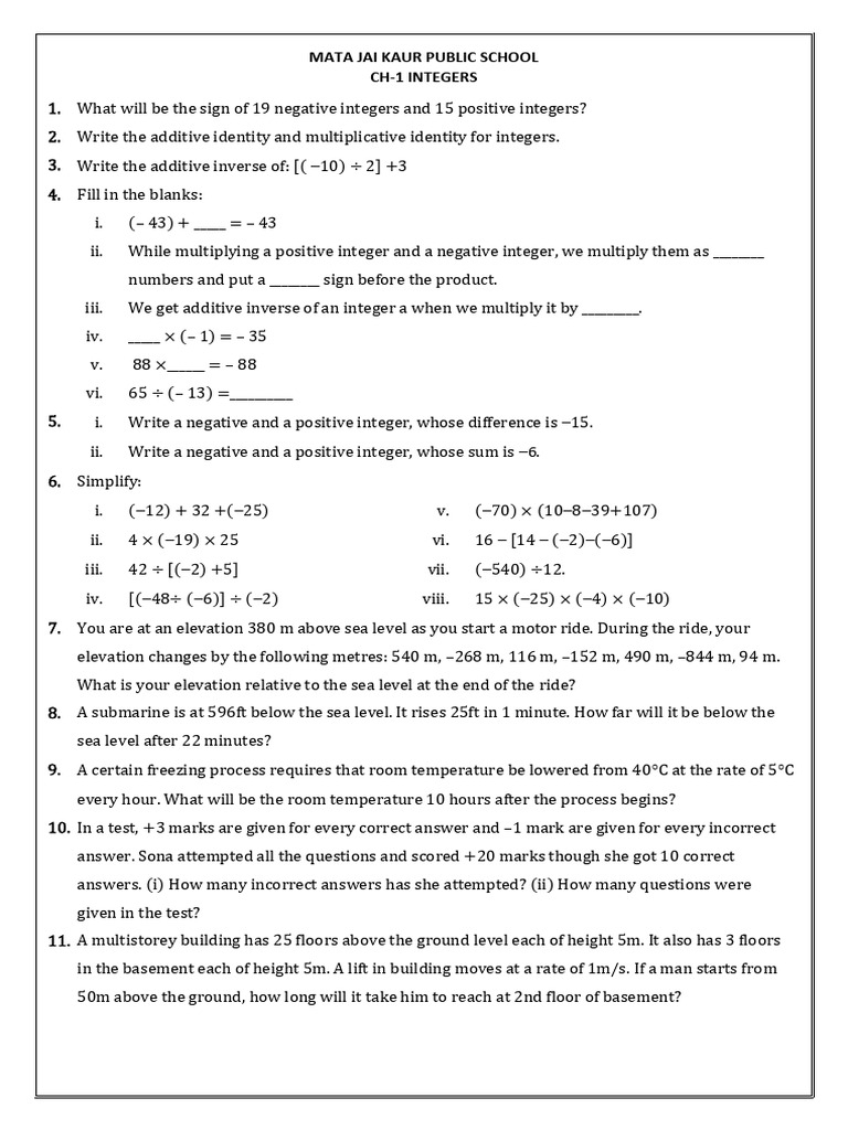 CH 1 Integers | PDF