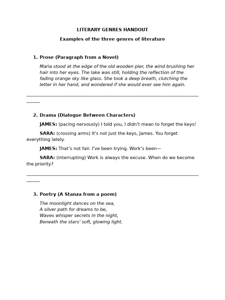 Literary Genres: Prose, Drama, Poetry Examples | PDF