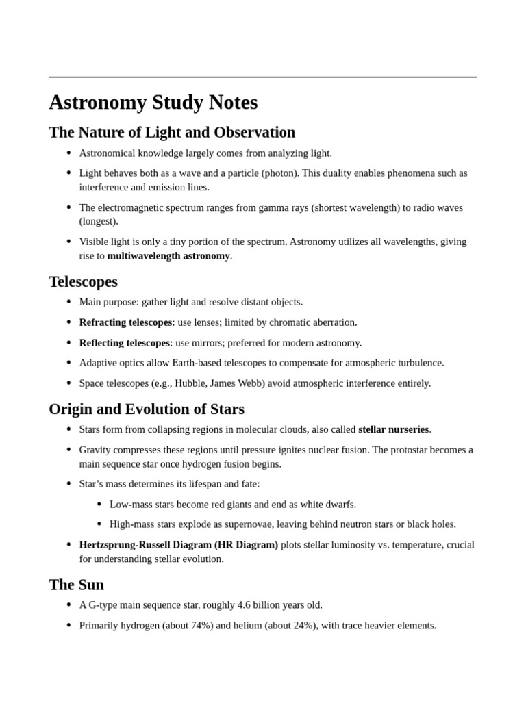 Astronomy Study Notes I | PDF | Stars | Astronomy