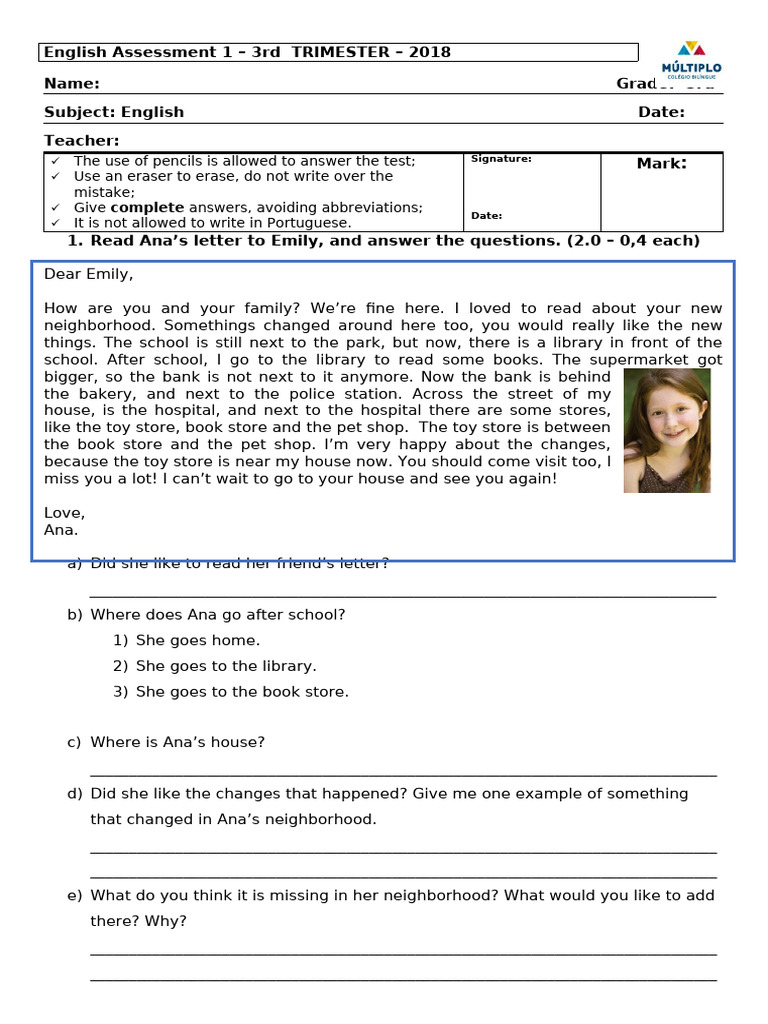 Assessment 1 - III Tri - 3o Ano | PDF