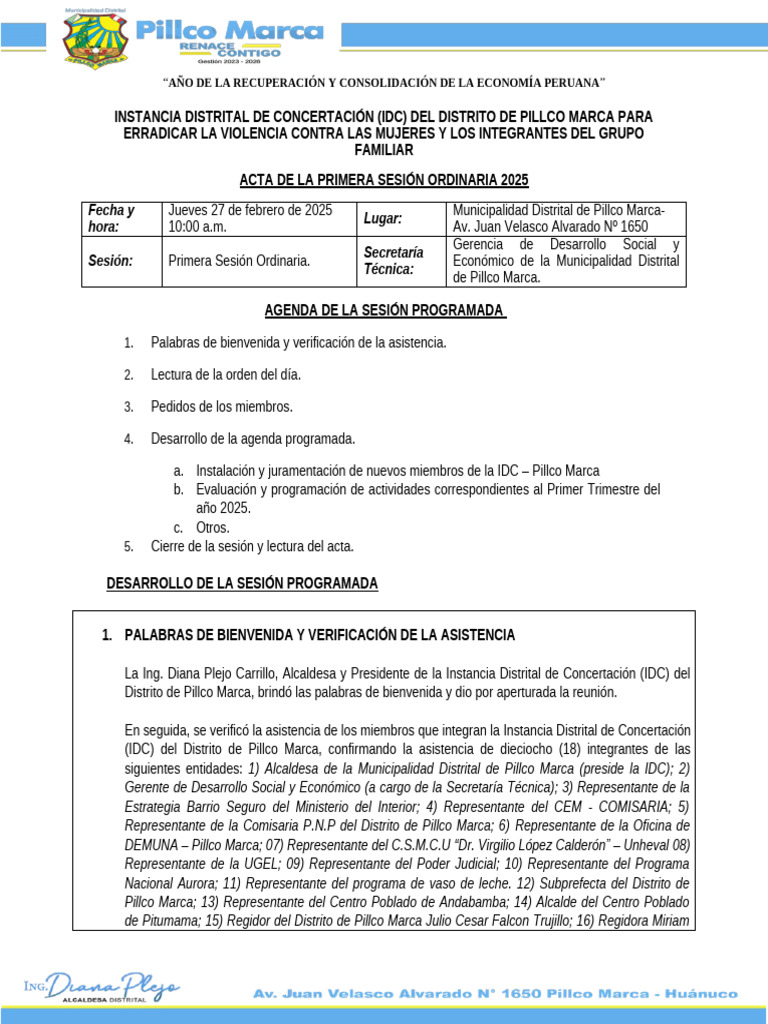 Acta de Instalación y Juramentación de La Idc 2025 | PDF