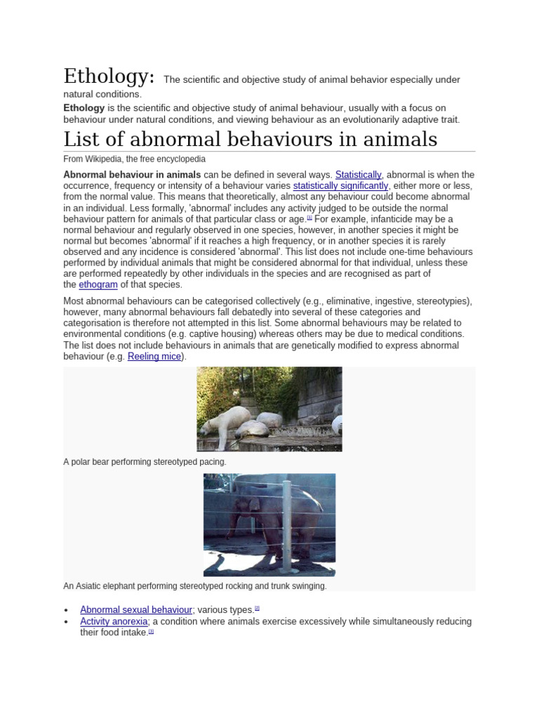 12 List of Abnormal Behaviours in Animals | PDF | Ethology | Biology