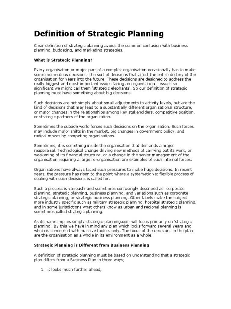 Definition of Strategic Planning | PDF | Strategic Planning | Strategic ...