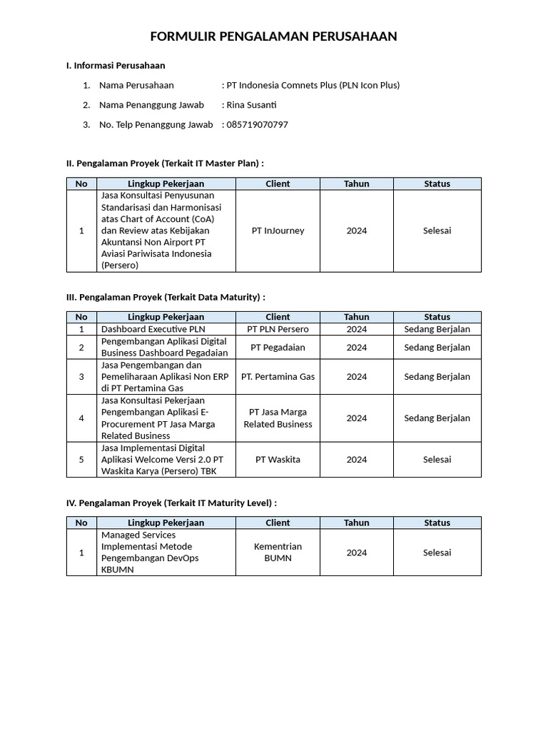 Form Pengalaman Perusahaan Sudah Diisi | PDF