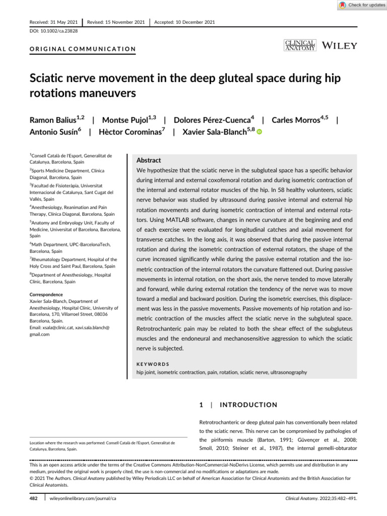 Clinical Anatomy - 2021 - Balius - Sciatic Nerve Movement in The Deep ...