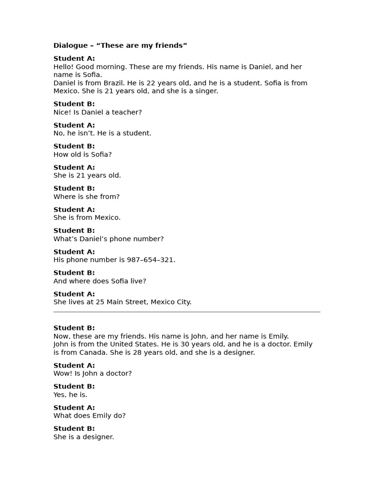 Introducing Friends: Dialogue Example | PDF