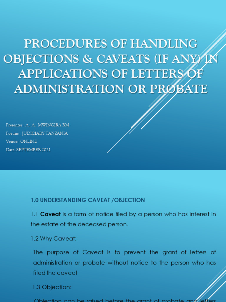 Zechariah Msomi Procedures of Caveats in Probate Updated | PDF ...