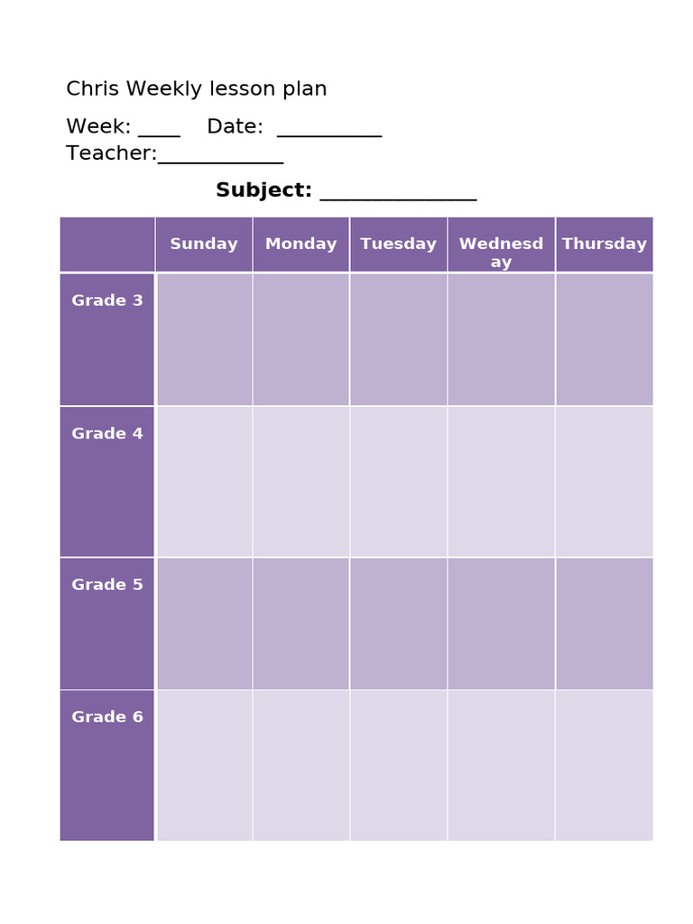 Grade 3-6 Weekly Lesson Plan | PDF
