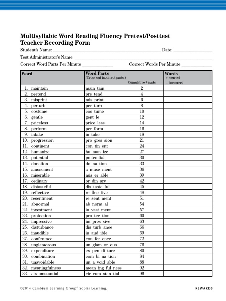 Multisyllabic Word Fluency Assessment | PDF | Linguistics | Human ...