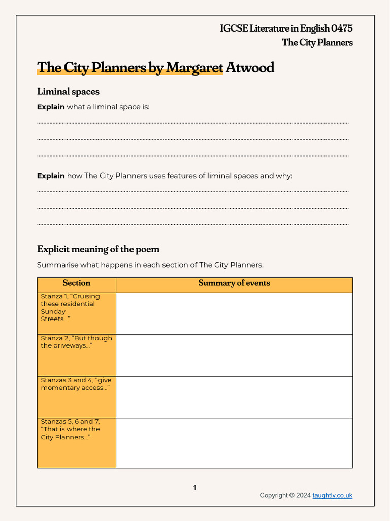 The City Planners Worksheet and Exemplar PDF | PDF | Literary Theory ...
