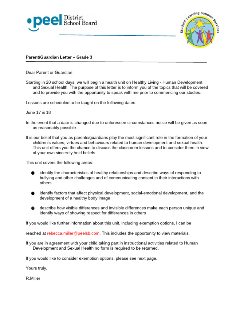 Grade 3 Healthy Living Unit Notice | PDF | Physical Education | Teachers