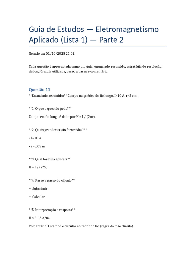 Guia Eletromagnetismo Lista1 Parte2 | PDF | Magnetismo | Eletromagnetismo