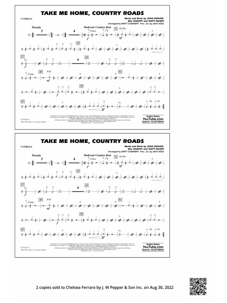 Take Me Home Country Roads EPRINT-Cymbals | PDF