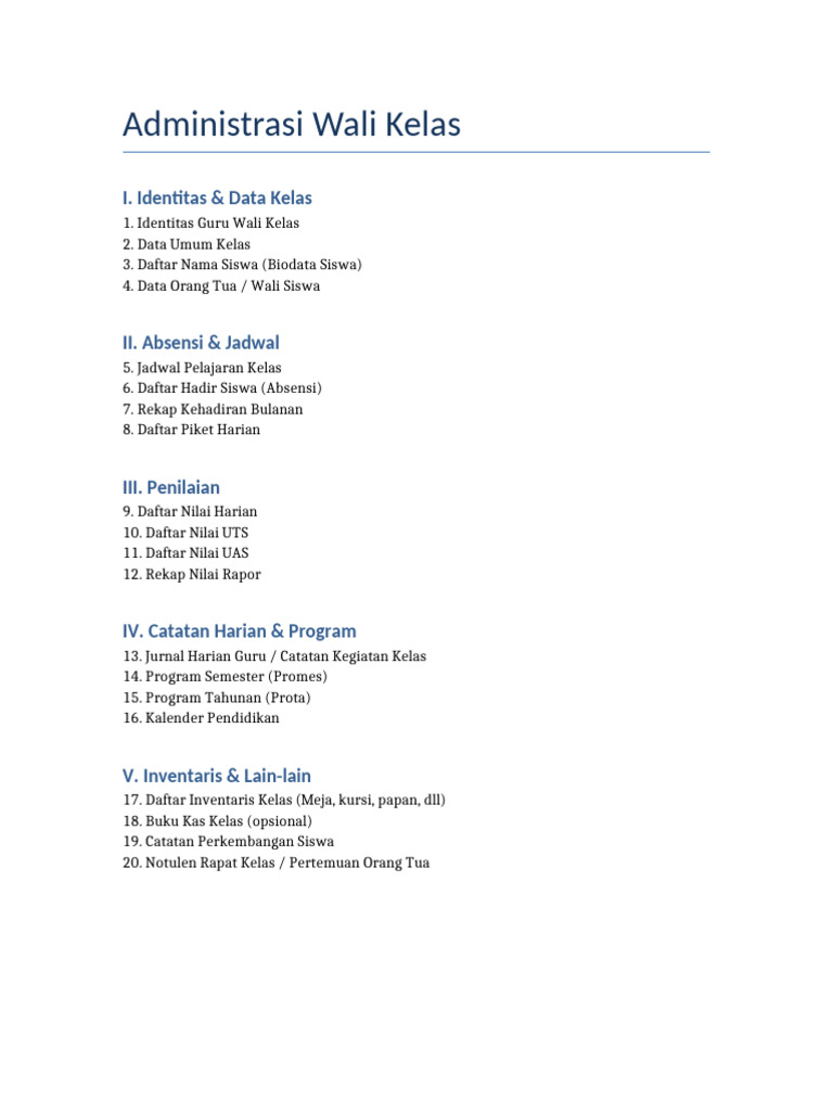 Administrasi Wali Kelas | PDF