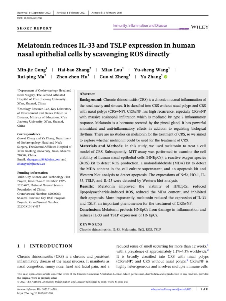 Melatonin Reduces IL-33 and TSLP Expression in Hum | PDF | Reactive ...