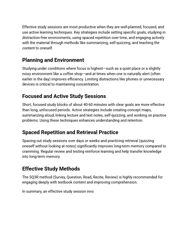 Self-Quizzing for Effective Study Sessions | PDF