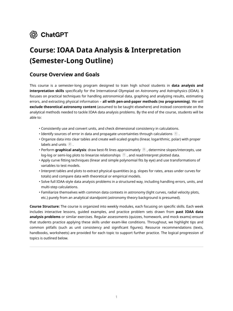 Course - IOAA Data Analysis & Interpretation (Semester-Long Outline ...