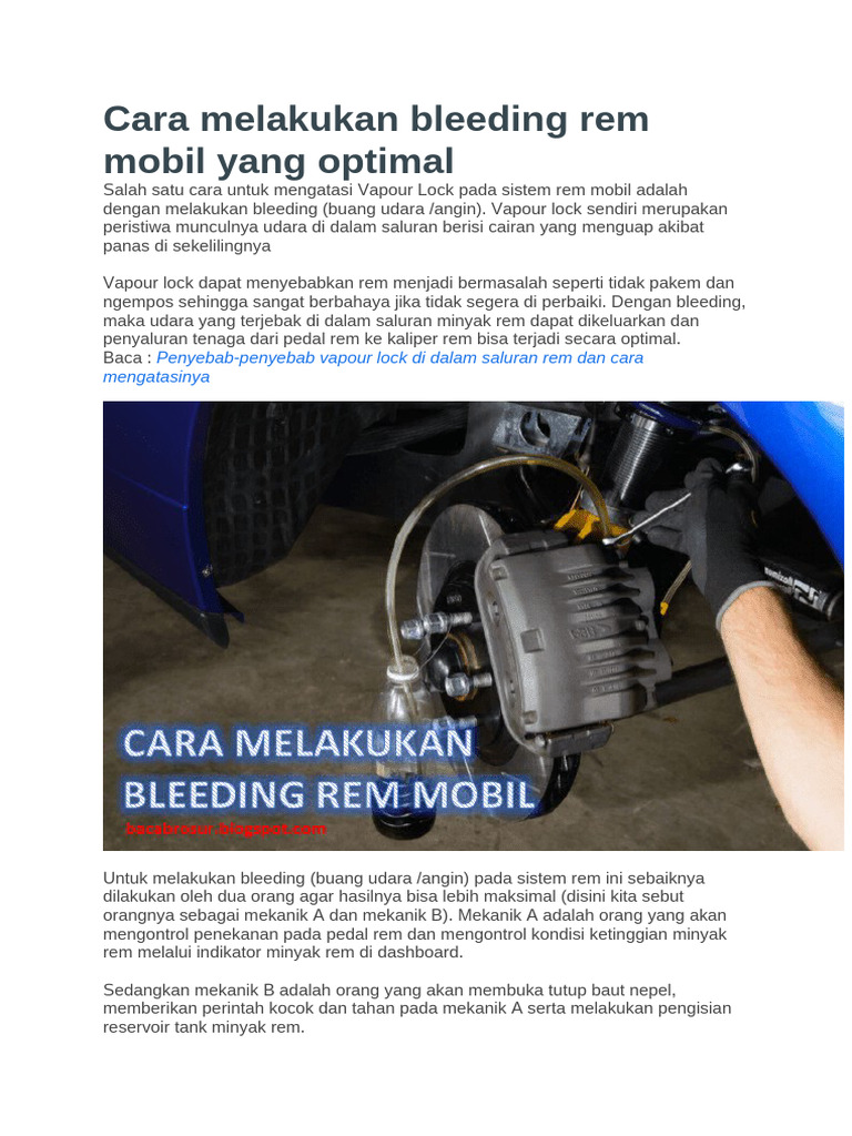Cara Melakukan Bleeding Rem Mobil Yang Optimal | PDF