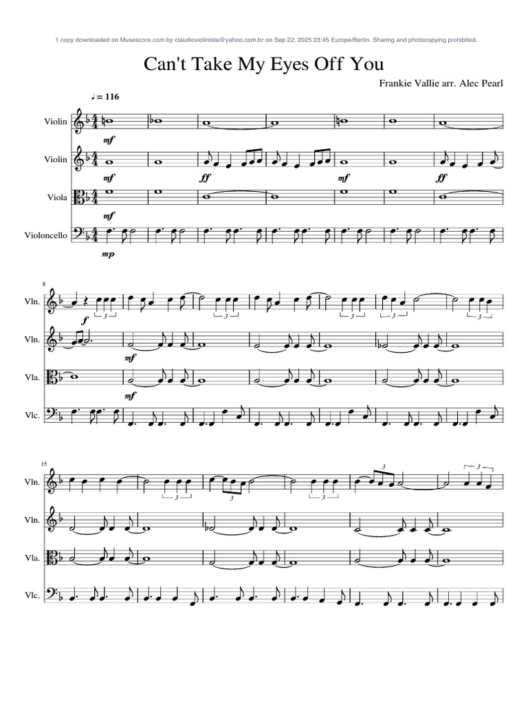 "Can't Take My Eyes Off You - Strings Arrangement" | PDF