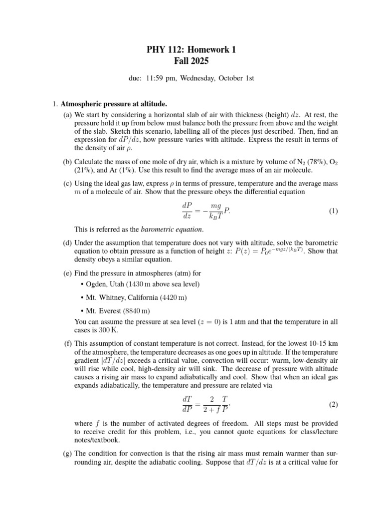 2025 Phy HW1 | PDF | Atmosphere Of Earth | Gases