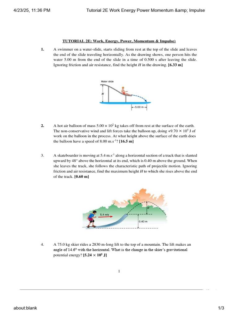 Tutorial 2E Work Energy Power Momentum & Impulse | PDF | Force | Collision