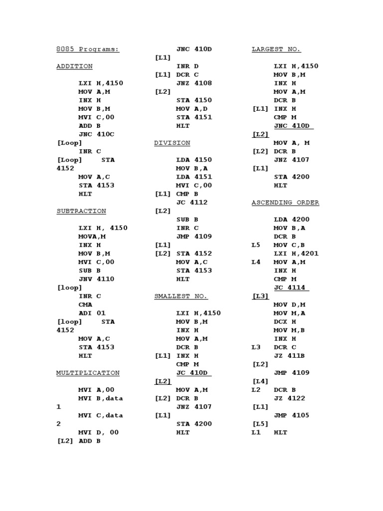 8085 Assembly Language Programs | PDF | Science & Mathematics | Computers