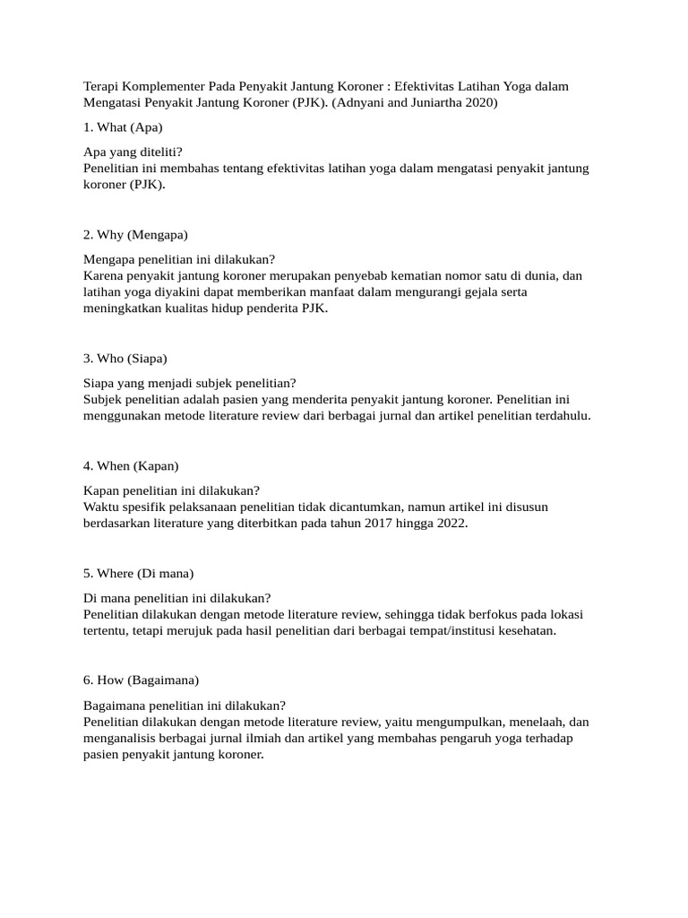 Terapi Komplementer Pada Penyakit Jantung Koroner | PDF