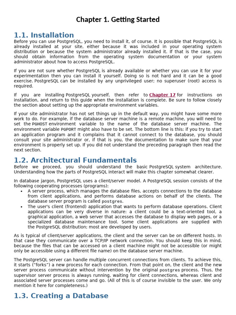 Chapter 1 - Getting Started | PDF | Postgre Sql | Databases