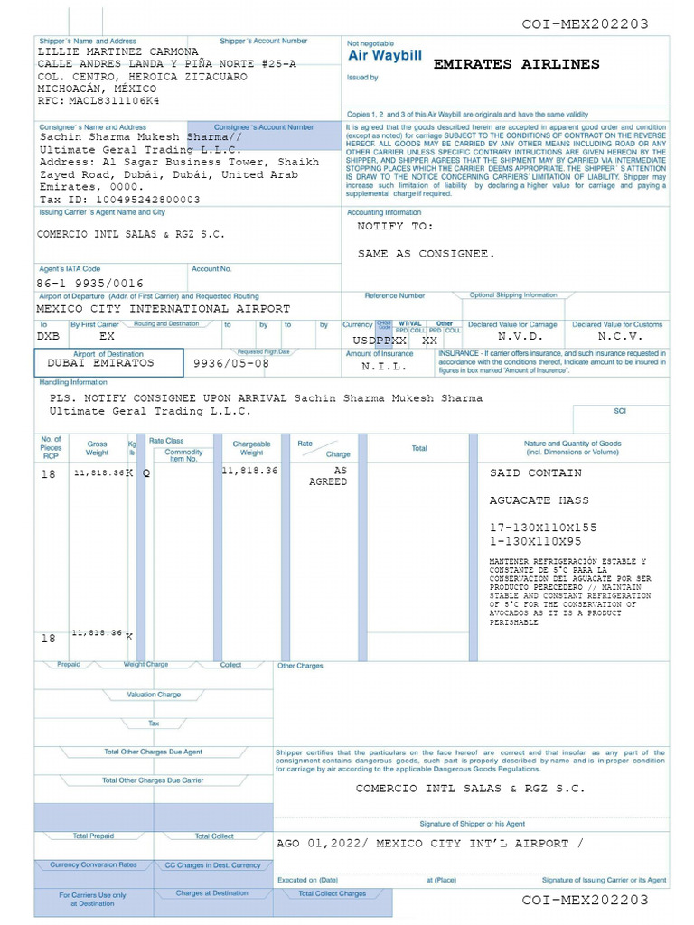 Air Waybill Avocado | PDF