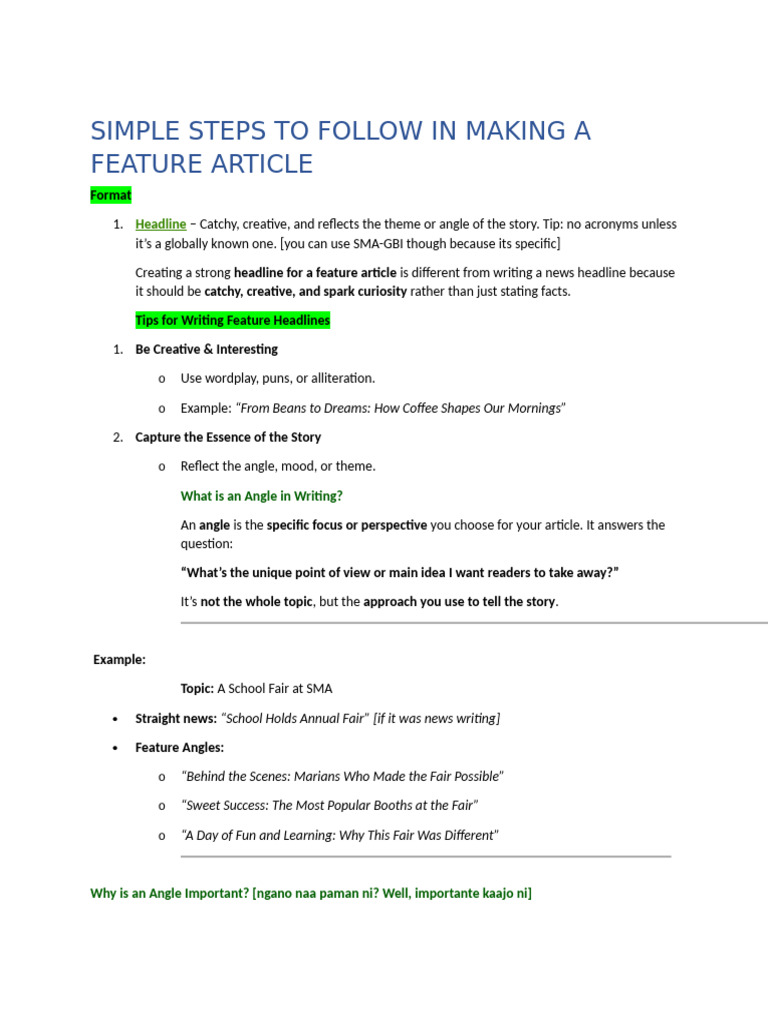 Simple Steps To Follow in Making A Feature Article | PDF