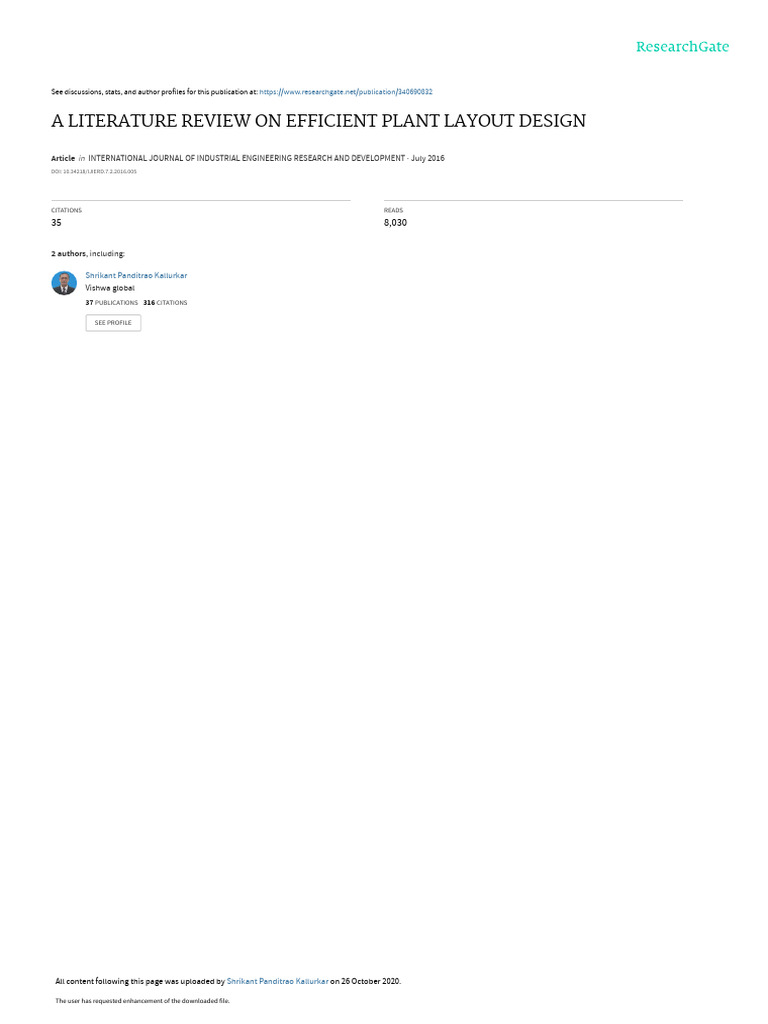 A Literature Review On Efficient Plant Layout Desi | PDF | Mathematical Optimization | Metaheuristic