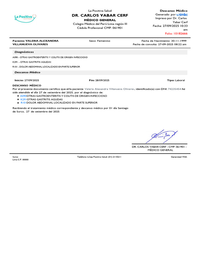 Descanso Medico Valeria Alexandra Villanueva Olivares | PDF ...